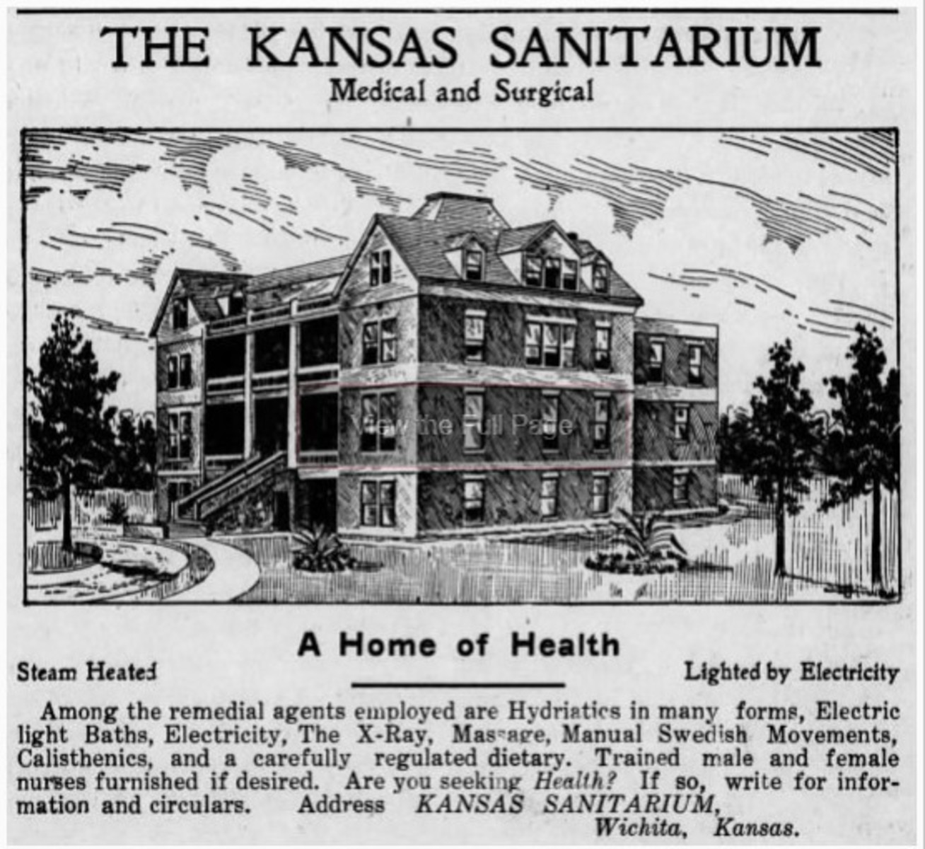 ESDA | Kansas Sanitarium (fl. 1902–1927) and Wichita Sanitarium (fl ...